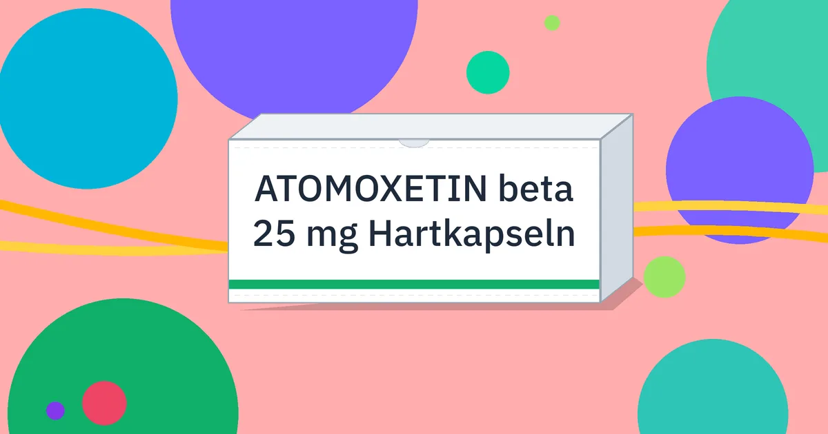 Symbolbild: Packung mit der Aufschrift ATOMOXETIN beta 25 mg Hartkapseln (PZN 14244088) – Verfügbarkeit und Bezug in Apotheken in Frankfurt am Main