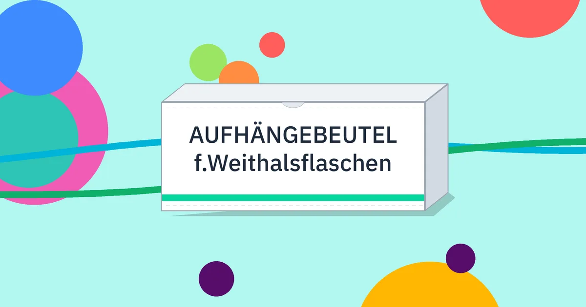 Symbolbild: Packung mit der Aufschrift AUFHÄNGEBEUTEL f.Weithalsflaschen (PZN 18166416) – Verfügbarkeit und Bezug in Apotheken in Frankfurt am Main