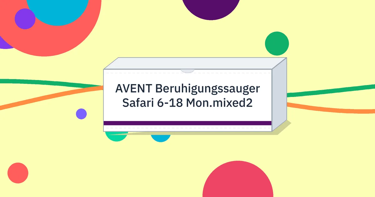 Symbolbild: Packung mit der Aufschrift AVENT Beruhigungssauger Safari 6-18 Mon.mixed2 (PZN 11380810) – Verfügbarkeit und Bezug in Apotheken in Frankfurt am Main