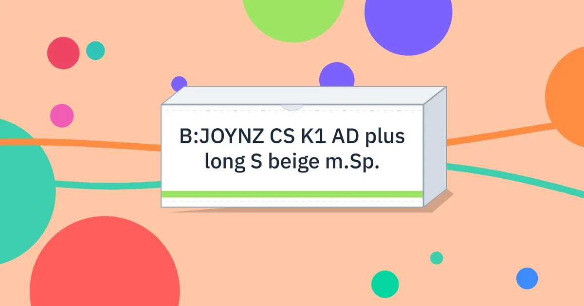 Symbolbild: Packung mit der Aufschrift B:JOYNZ CS K1 AD plus long S beige m.Sp. (PZN 20524656) – Verfügbarkeit und Bezug in Apotheken in Frankfurt am Main