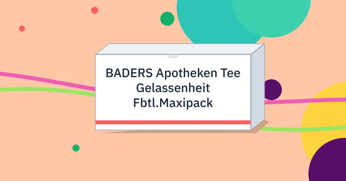 Symbolbild: Packung mit der Aufschrift BADERS Apotheken Tee Gelassenheit Fbtl.Maxipack (PZN 17757374) – Verfügbarkeit und Bezug in Apotheken in Frankfurt am Main