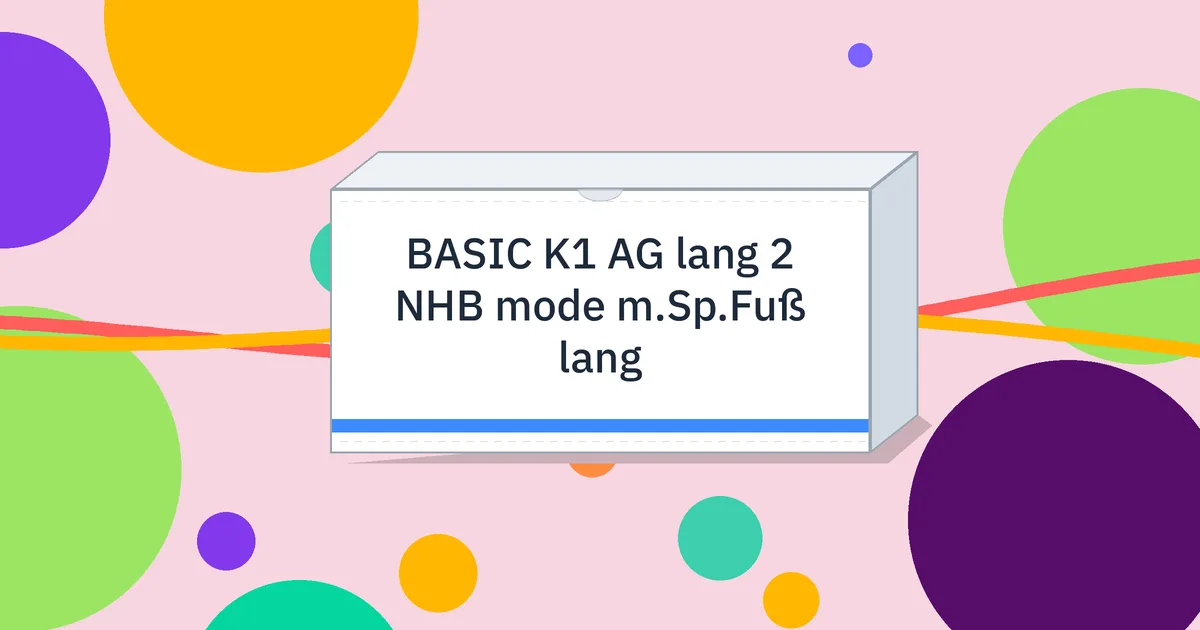 Symbolbild: Packung mit der Aufschrift BASIC K1 AG lang 2 NHB mode m.Sp.Fuß lang (PZN 20260192) – Verfügbarkeit und Bezug in Apotheken in Frankfurt am Main