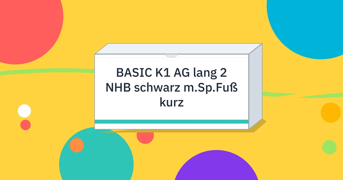 Symbolbild: Packung mit der Aufschrift BASIC K1 AG lang 2 NHB schwarz m.Sp.Fuß kurz (PZN 20259912) – Verfügbarkeit und Bezug in Apotheken in Frankfurt am Main