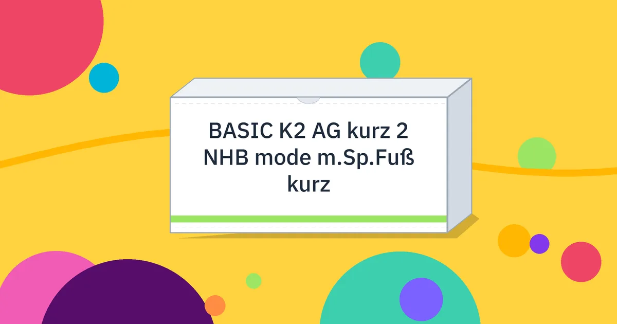 Symbolbild: Packung mit der Aufschrift BASIC K2 AG kurz 2 NHB mode m.Sp.Fuß kurz (PZN 20266817) – Verfügbarkeit und Bezug in Apotheken in Frankfurt am Main