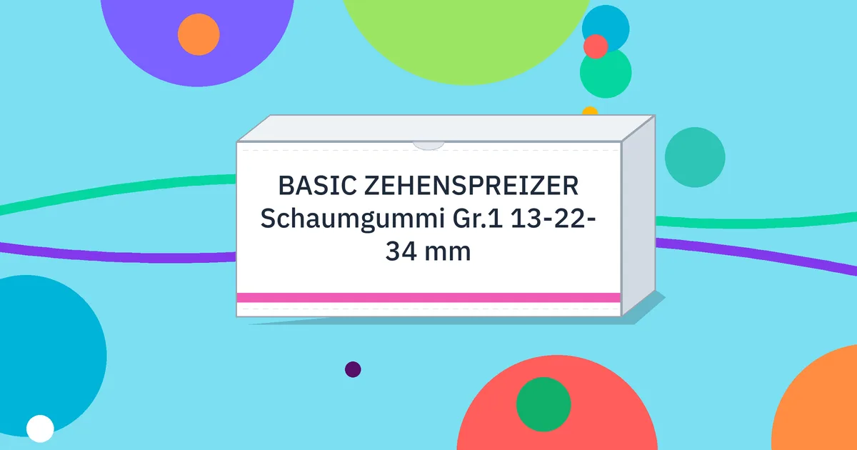 Symbolbild: Packung mit der Aufschrift BASIC ZEHENSPREIZER Schaumgummi Gr.1 13-22-34 mm (PZN 15380617) – Verfügbarkeit und Bezug in Apotheken in Frankfurt am Main