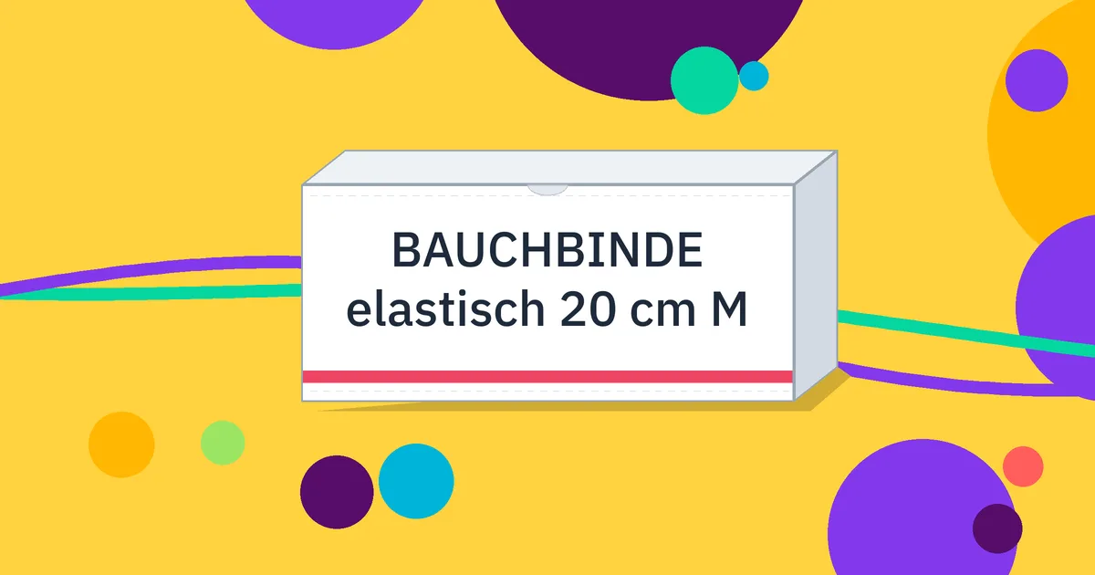 Symbolbild: Packung mit der Aufschrift BAUCHBINDE elastisch 20 cm M (PZN 19070523) – Verfügbarkeit und Bezug in Apotheken in Frankfurt am Main