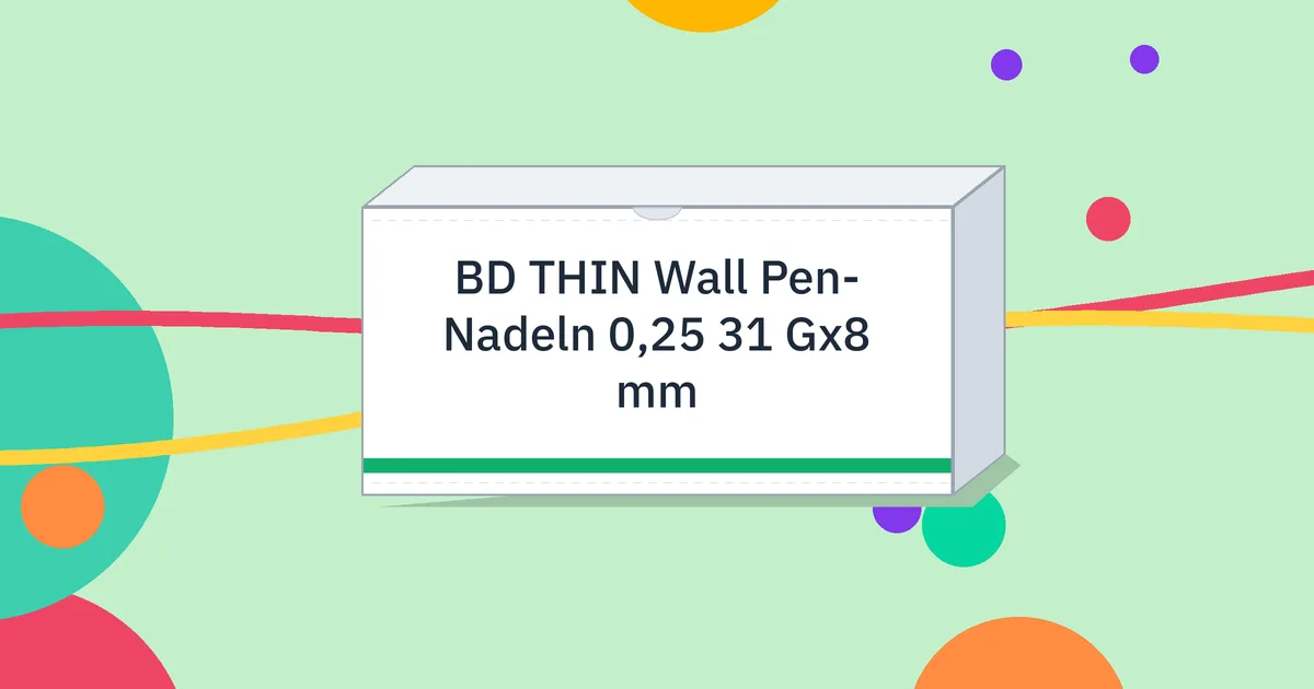 Symbolbild: Packung mit der Aufschrift BD THIN Wall Pen-Nadeln 0,25 31 Gx8 mm (PZN 17507861) – Verfügbarkeit und Bezug in Apotheken in Frankfurt am Main