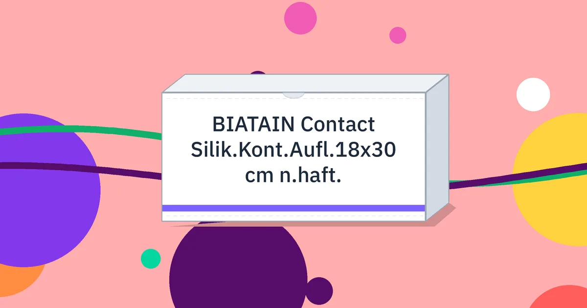 Symbolbild: Packung mit der Aufschrift BIATAIN Contact Silik.Kont.Aufl.18x30 cm n.haft. (PZN 18054887) – Verfügbarkeit und Bezug in Apotheken in Frankfurt am Main