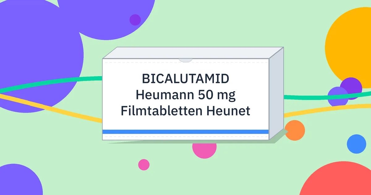 Symbolbild: Packung mit der Aufschrift BICALUTAMID Heumann 50 mg Filmtabletten Heunet (PZN 15023343) – Verfügbarkeit und Bezug in Apotheken in Frankfurt am Main
