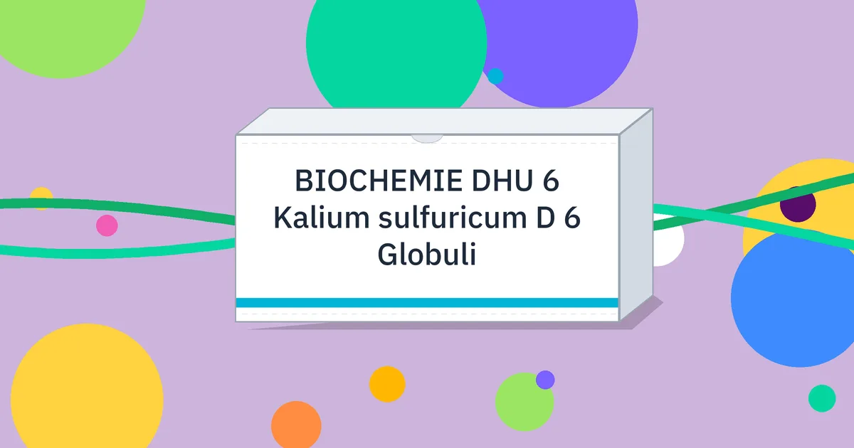 Symbolbild: Packung mit der Aufschrift BIOCHEMIE DHU 6 Kalium sulfuricum D 6 Globuli (PZN 10545918) – Verfügbarkeit und Bezug in Apotheken in Frankfurt am Main