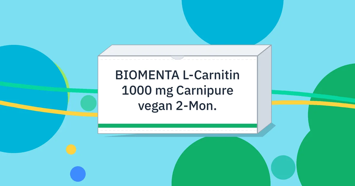 Symbolbild: Packung mit der Aufschrift BIOMENTA L-Carnitin 1000 mg Carnipure vegan 2-Mon. (PZN 15583042) – Verfügbarkeit und Bezug in Apotheken in Frankfurt am Main