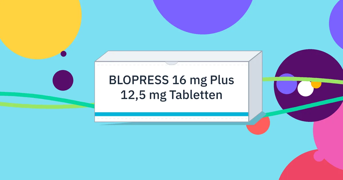 Symbolbild: Packung mit der Aufschrift BLOPRESS 16 mg Plus 12,5 mg Tabletten (PZN 19179237) – Verfügbarkeit und Bezug in Apotheken in Frankfurt am Main
