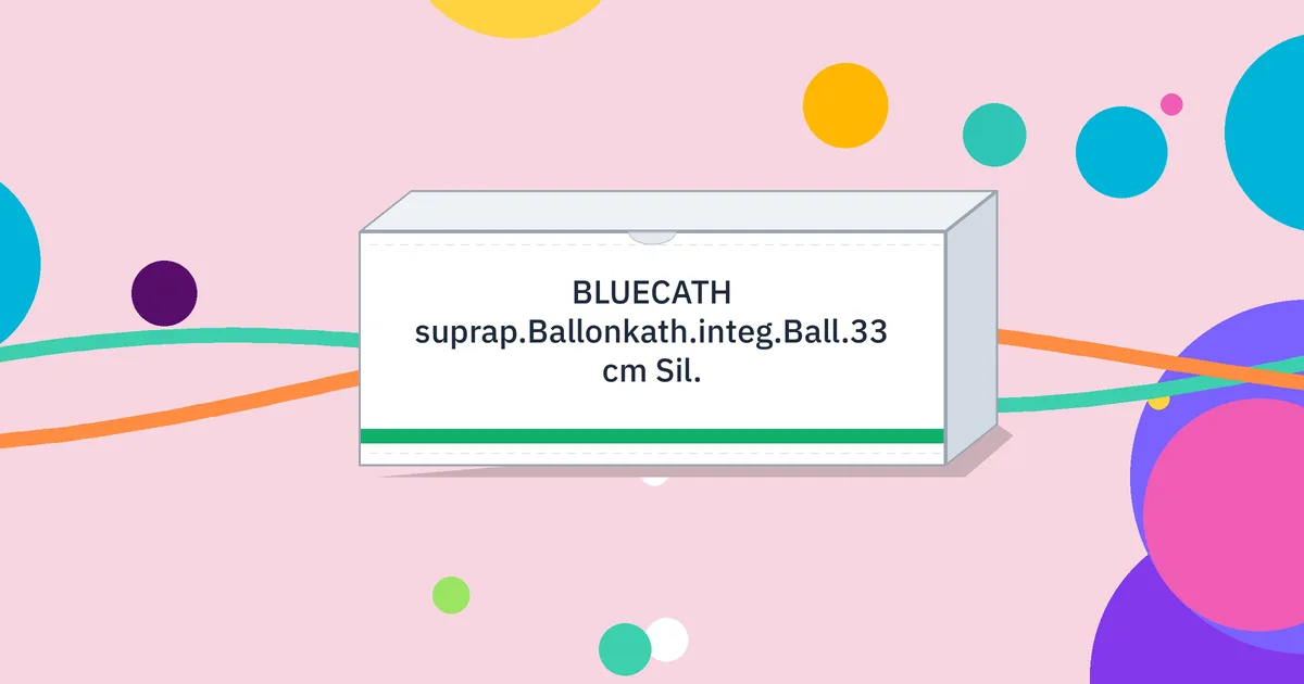 Symbolbild: Packung mit der Aufschrift BLUECATH suprap.Ballonkath.integ.Ball.33 cm Sil. (PZN 04438064) – Verfügbarkeit und Bezug in Apotheken in Frankfurt am Main