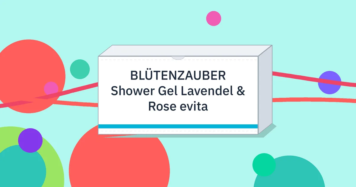 Symbolbild: Packung mit der Aufschrift BLÜTENZAUBER Shower Gel Lavendel & Rose evita (PZN 16203892) – Verfügbarkeit und Bezug in Apotheken in Frankfurt am Main