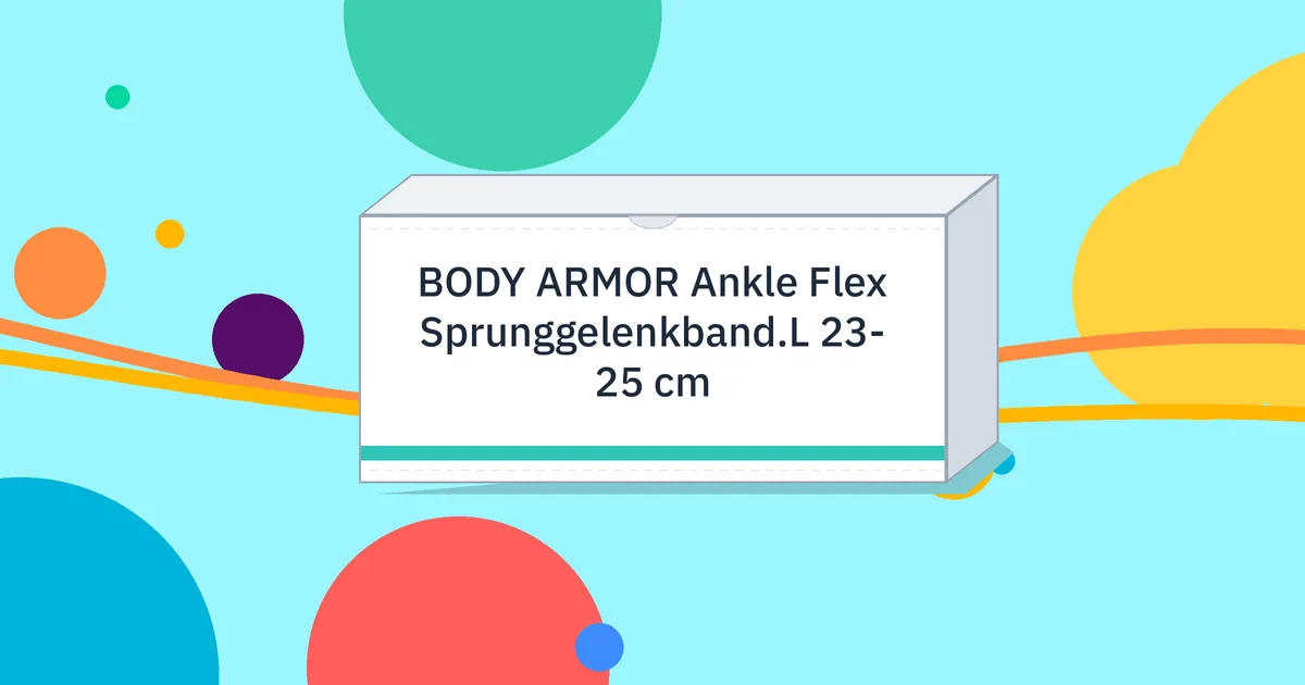 Symbolbild: Packung mit der Aufschrift BODY ARMOR Ankle Flex Sprunggelenkband.L 23-25 cm (PZN 16630430) – Verfügbarkeit und Bezug in Apotheken in Frankfurt am Main