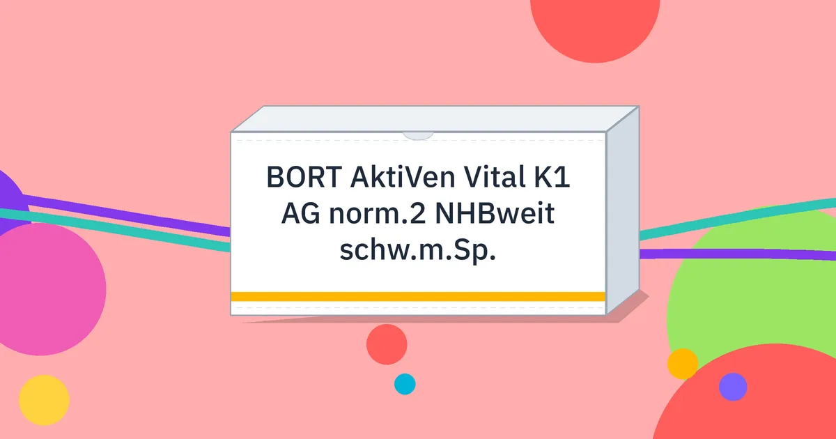 Symbolbild: Packung mit der Aufschrift BORT AktiVen Vital K1 AG norm.2 NHBweit schw.m.Sp. (PZN 13736027) – Verfügbarkeit und Bezug in Apotheken in Frankfurt am Main