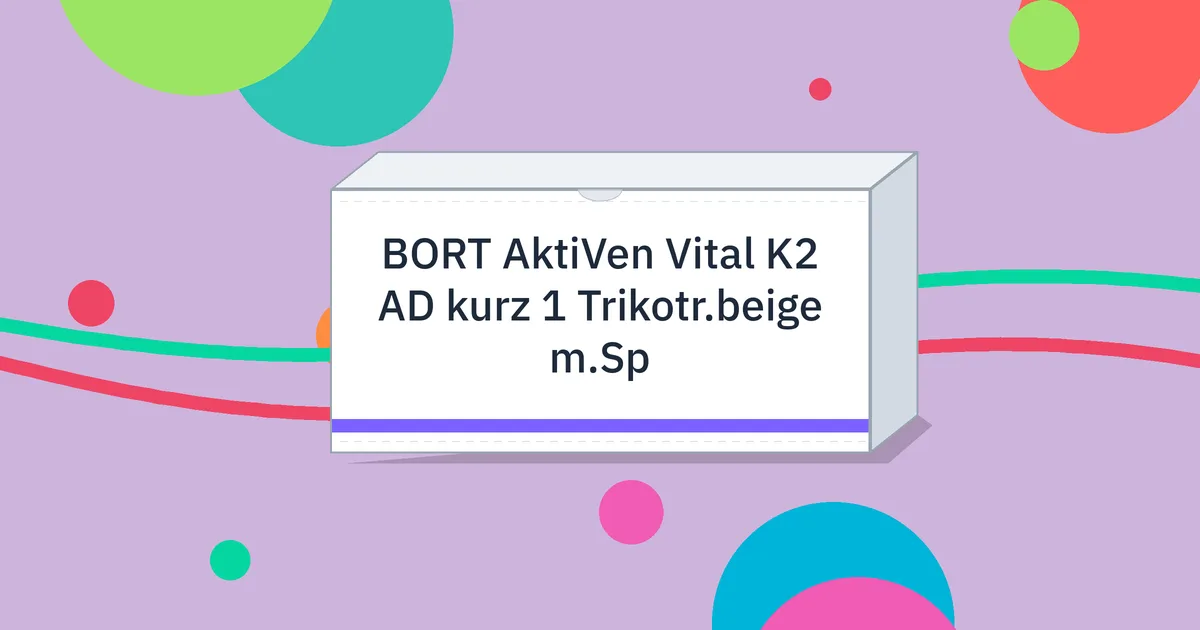 Symbolbild: Packung mit der Aufschrift BORT AktiVen Vital K2 AD kurz 1 Trikotr.beige m.Sp (PZN 13727229) – Verfügbarkeit und Bezug in Apotheken in Frankfurt am Main