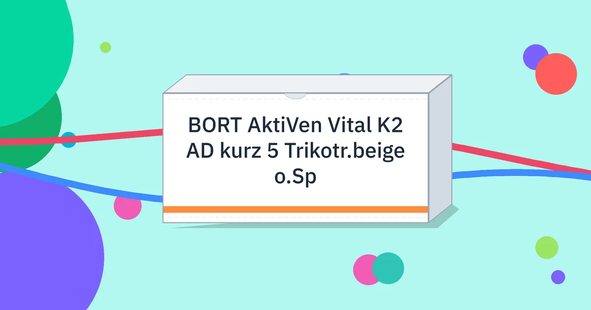 Symbolbild: Packung mit der Aufschrift BORT AktiVen Vital K2 AD kurz 5 Trikotr.beige o.Sp (PZN 13727100) – Verfügbarkeit und Bezug in Apotheken in Frankfurt am Main