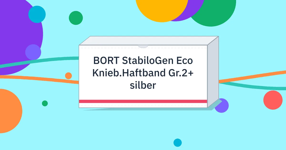 Symbolbild: Packung mit der Aufschrift BORT StabiloGen Eco Knieb.Haftband Gr.2+ silber (PZN 16845521) – Verfügbarkeit und Bezug in Apotheken in Frankfurt am Main