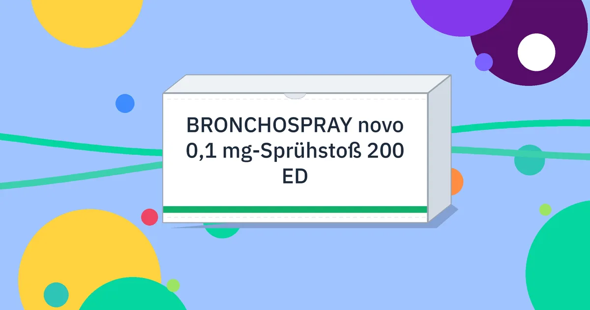Symbolbild: Packung mit der Aufschrift BRONCHOSPRAY novo 0,1 mg-Sprühstoß 200 ED (PZN 07722179) – Verfügbarkeit und Bezug in Apotheken in Frankfurt am Main