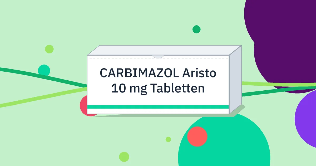 Symbolbild: Packung mit der Aufschrift CARBIMAZOL Aristo 10 mg Tabletten (PZN 07241445) – Verfügbarkeit und Bezug in Apotheken in Frankfurt am Main