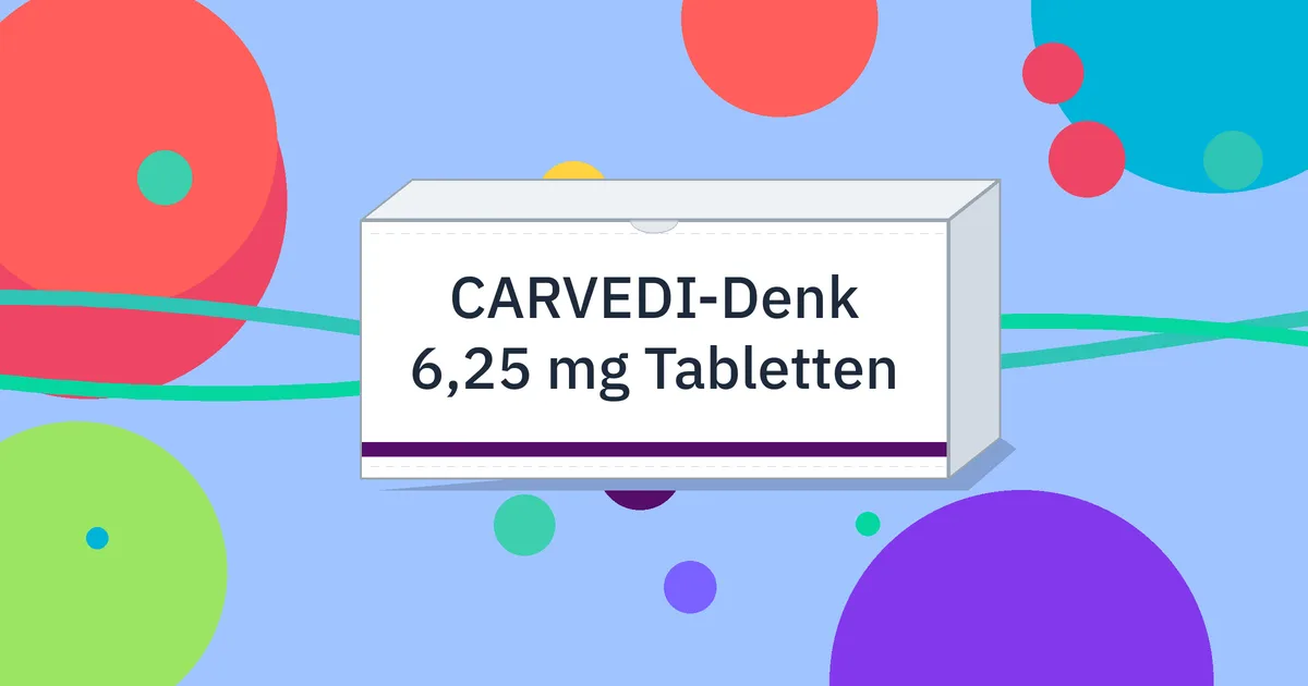 Symbolbild: Packung mit der Aufschrift CARVEDI-Denk 6,25 mg Tabletten (PZN 10387862) – Verfügbarkeit und Bezug in Apotheken in Frankfurt am Main