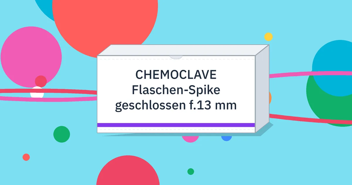 Symbolbild: Packung mit der Aufschrift CHEMOCLAVE Flaschen-Spike geschlossen f.13 mm (PZN 19442887) – Verfügbarkeit und Bezug in Apotheken in Frankfurt am Main