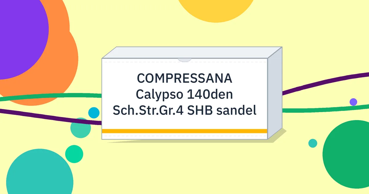 Symbolbild: Packung mit der Aufschrift COMPRESSANA Calypso 140den Sch.Str.Gr.4 SHB sandel (PZN 11218363) – Verfügbarkeit und Bezug in Apotheken in Frankfurt am Main