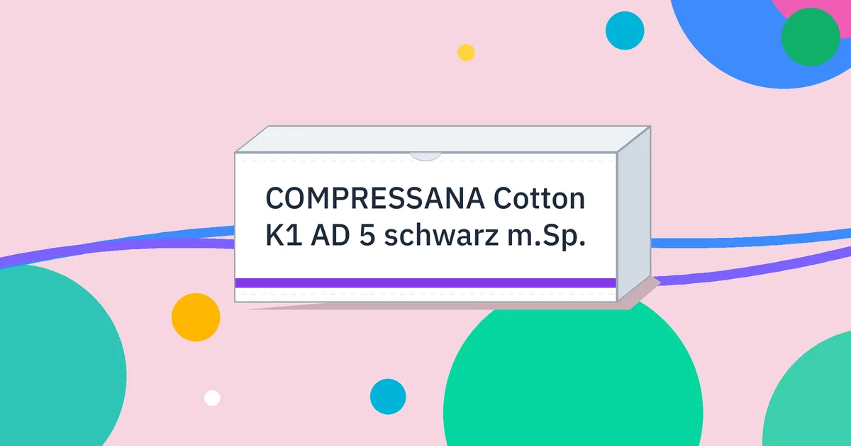 Symbolbild: Packung mit der Aufschrift COMPRESSANA Cotton K1 AD 5 schwarz m.Sp. (PZN 10215581) – Verfügbarkeit und Bezug in Apotheken in Frankfurt am Main