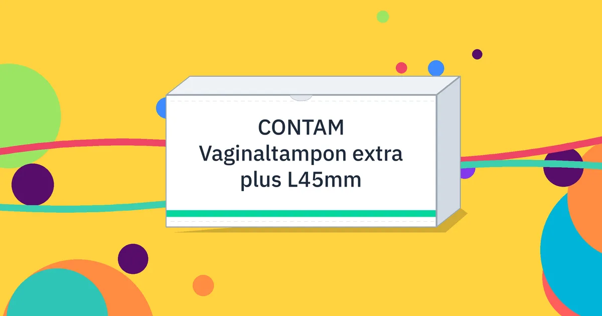 Symbolbild: Packung mit der Aufschrift CONTAM Vaginaltampon extra plus L45mm (PZN 19278206) – Verfügbarkeit und Bezug in Apotheken in Frankfurt am Main