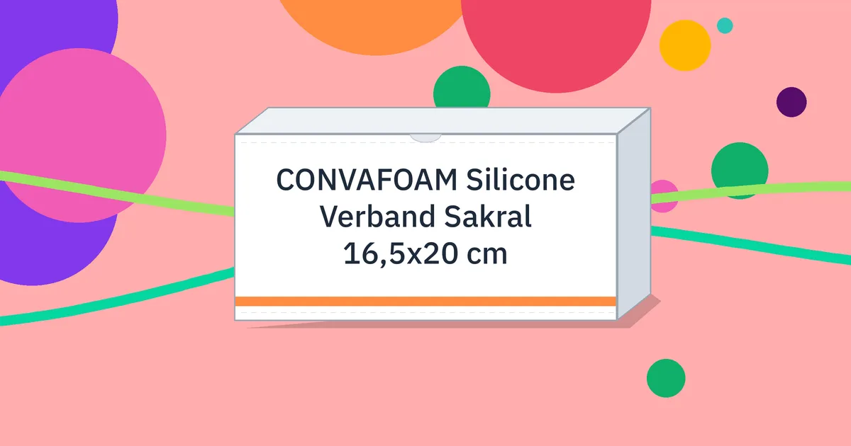 Symbolbild: Packung mit der Aufschrift CONVAFOAM Silicone Verband Sakral 16,5x20 cm (PZN 20089485) – Verfügbarkeit und Bezug in Apotheken in Frankfurt am Main