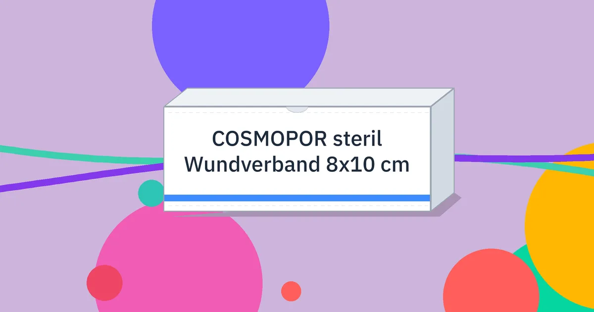 Symbolbild: Packung mit der Aufschrift COSMOPOR steril Wundverband 8x10 cm (PZN 19214933) – Verfügbarkeit und Bezug in Apotheken in Frankfurt am Main