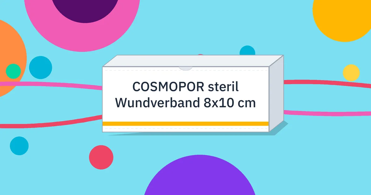 Symbolbild: Packung mit der Aufschrift COSMOPOR steril Wundverband 8x10 cm (PZN 19665877) – Verfügbarkeit und Bezug in Apotheken in Frankfurt am Main