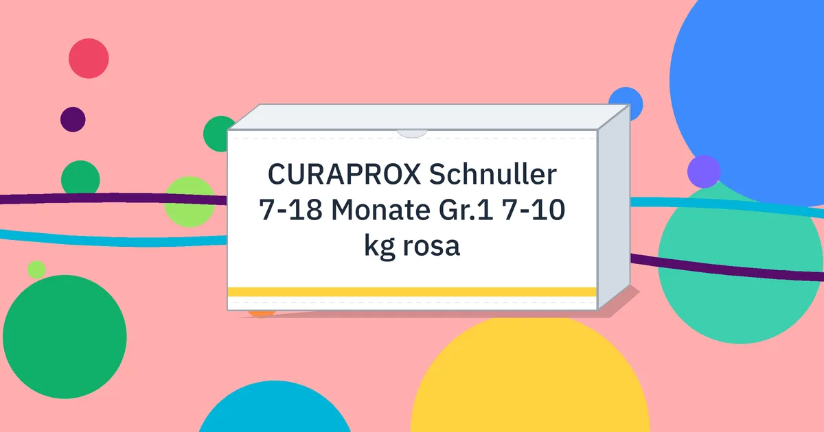 Symbolbild: Packung mit der Aufschrift CURAPROX Schnuller 7-18 Monate Gr.1 7-10 kg rosa (PZN 16587639) – Verfügbarkeit und Bezug in Apotheken in Frankfurt am Main