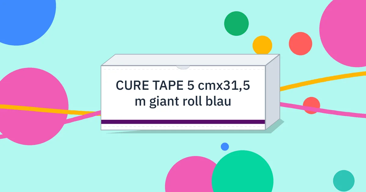 Symbolbild: Packung mit der Aufschrift CURE TAPE 5 cmx31,5 m giant roll blau (PZN 09473674) – Verfügbarkeit und Bezug in Apotheken in Frankfurt am Main