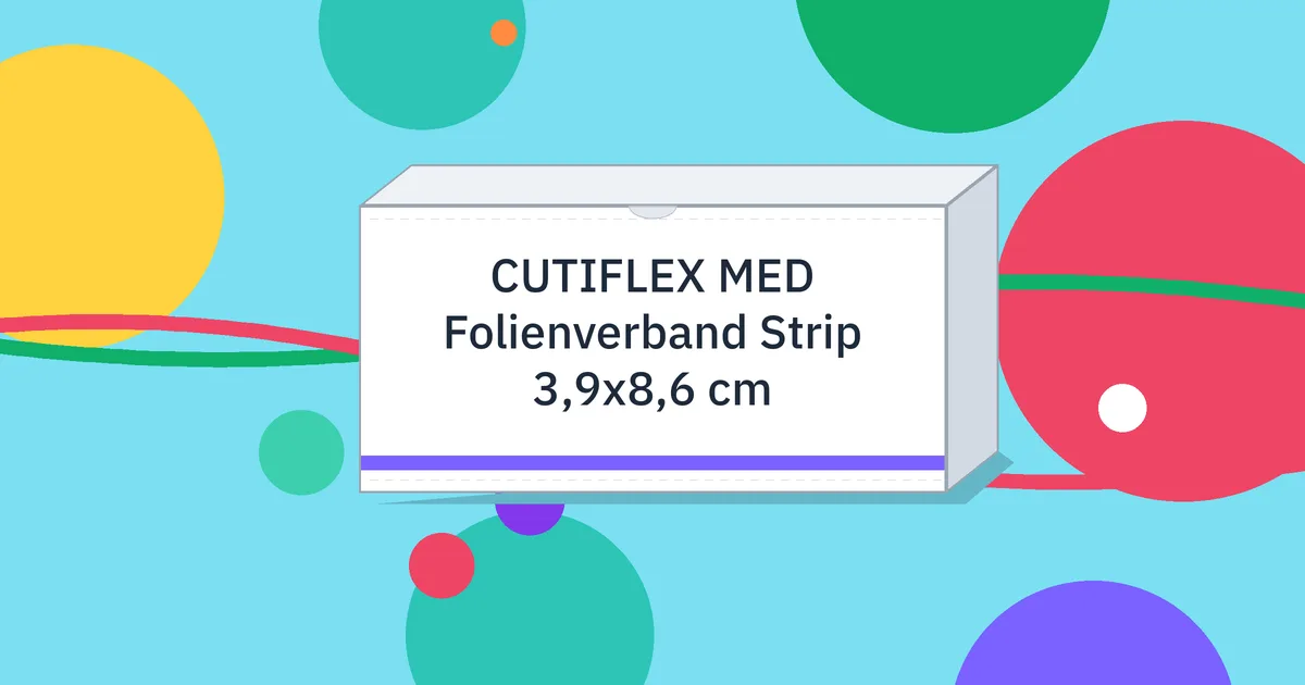 Symbolbild: Packung mit der Aufschrift CUTIFLEX MED Folienverband Strip 3,9x8,6 cm (PZN 20111569) – Verfügbarkeit und Bezug in Apotheken in Frankfurt am Main
