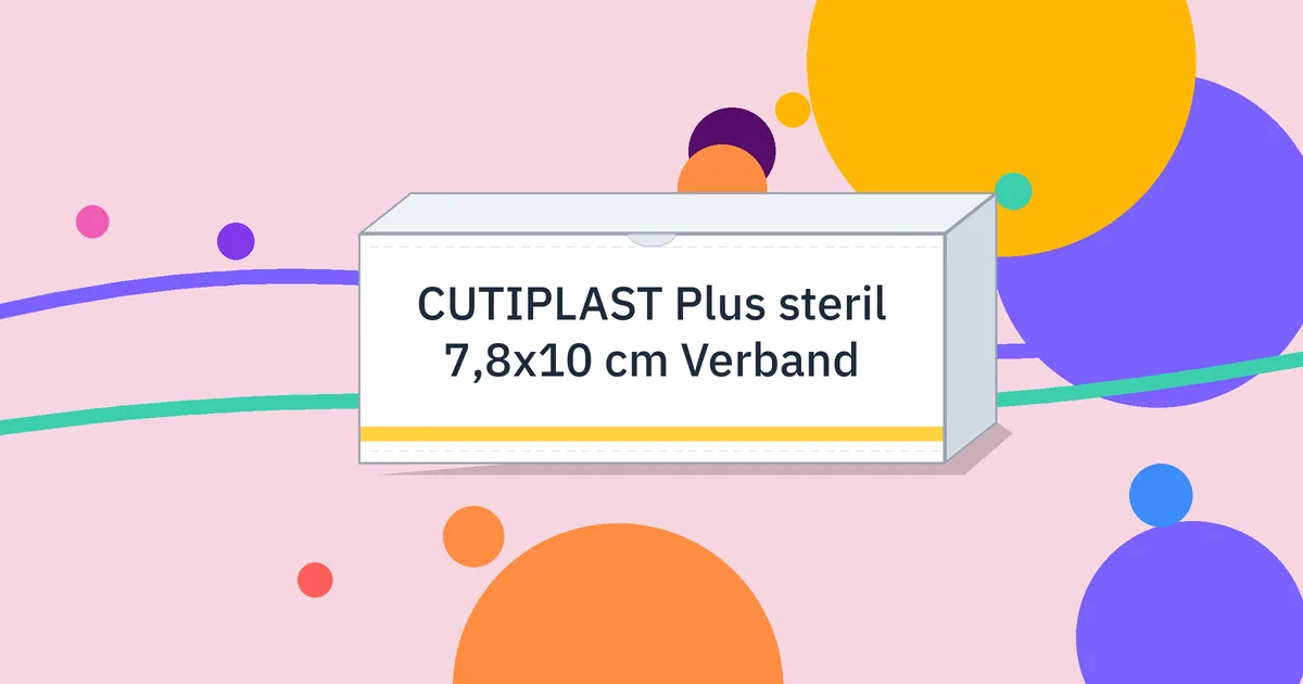 Symbolbild: Packung mit der Aufschrift CUTIPLAST Plus steril 7,8x10 cm Verband (PZN 19214643) – Verfügbarkeit und Bezug in Apotheken in Frankfurt am Main
