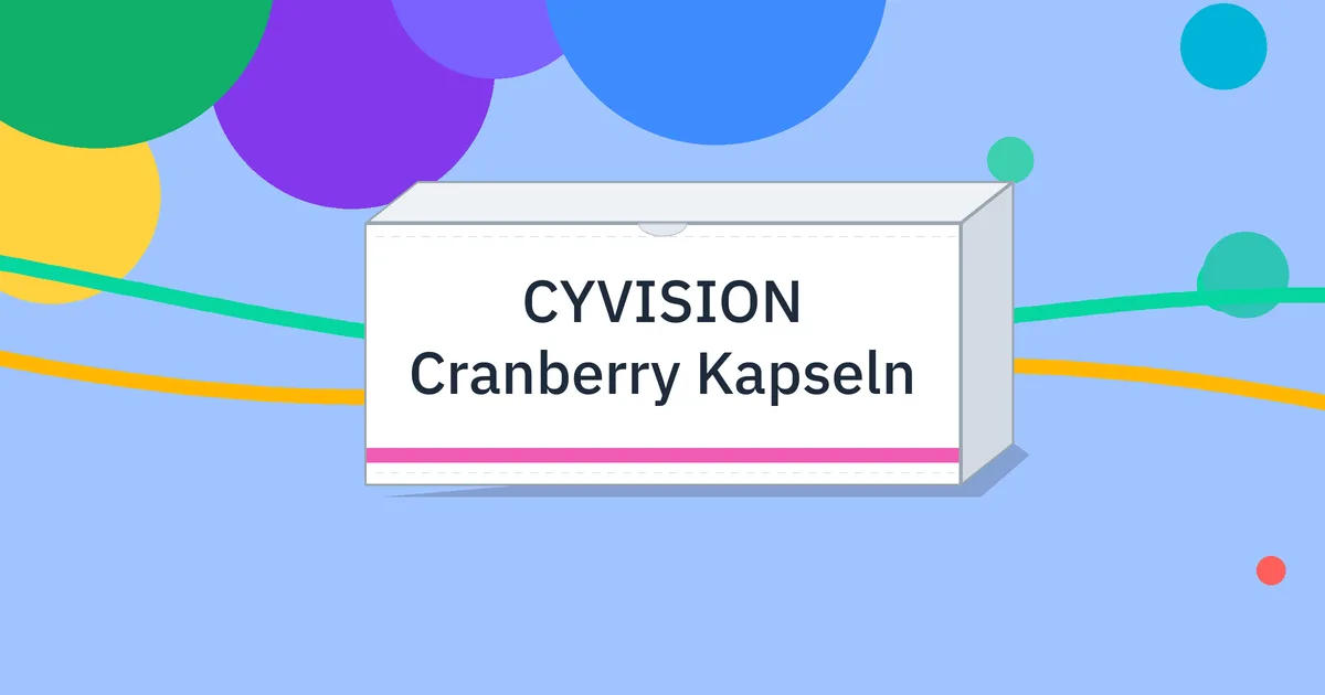 Symbolbild: Packung mit der Aufschrift CYVISION Cranberry Kapseln (PZN 17278952) – Verfügbarkeit und Bezug in Apotheken in Frankfurt am Main