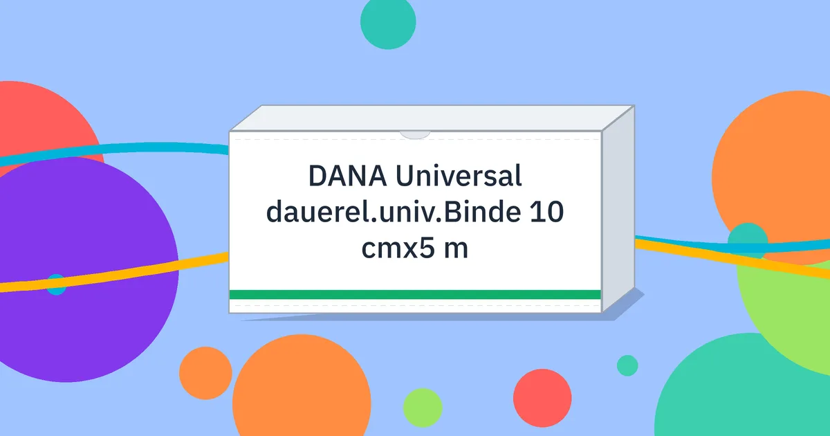 Symbolbild: Packung mit der Aufschrift DANA Universal dauerel.univ.Binde 10 cmx5 m (PZN 20810652) – Verfügbarkeit und Bezug in Apotheken in Frankfurt am Main