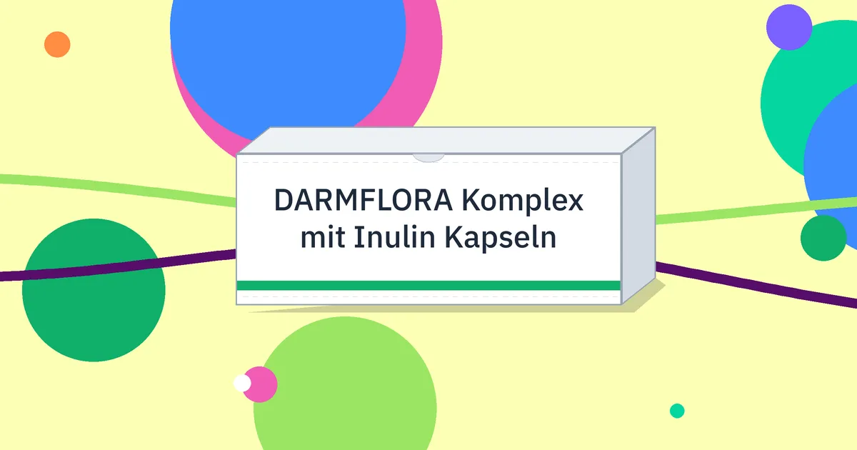 Symbolbild: Packung mit der Aufschrift DARMFLORA Komplex mit Inulin Kapseln (PZN 18842952) – Verfügbarkeit und Bezug in Apotheken in Frankfurt am Main