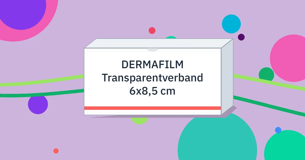 Symbolbild: Packung mit der Aufschrift DERMAFILM Transparentverband 6x8,5 cm (PZN 17610665) – Verfügbarkeit und Bezug in Apotheken in Frankfurt am Main