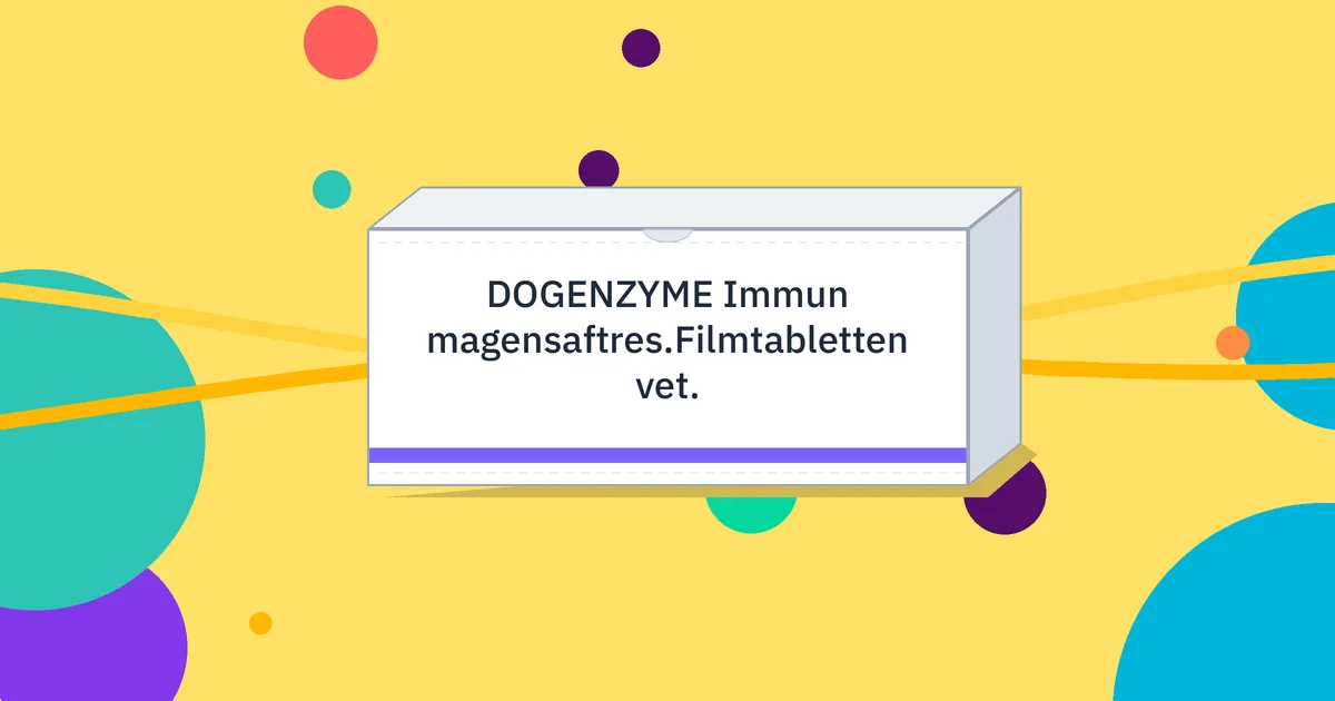 Symbolbild: Packung mit der Aufschrift DOGENZYME Immun magensaftres.Filmtabletten vet. (PZN 14412249) – Verfügbarkeit und Bezug in Apotheken in Frankfurt am Main