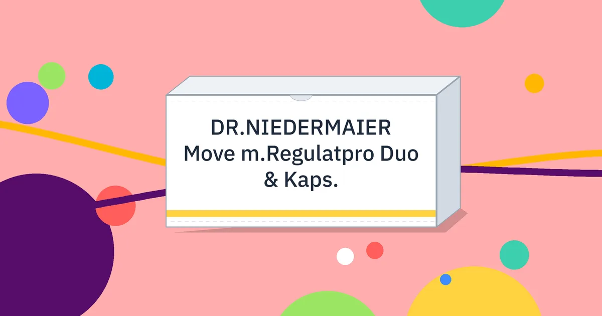 Symbolbild: Packung mit der Aufschrift DR.NIEDERMAIER Move m.Regulatpro Duo & Kaps. (PZN 19481539) – Verfügbarkeit und Bezug in Apotheken in Frankfurt am Main