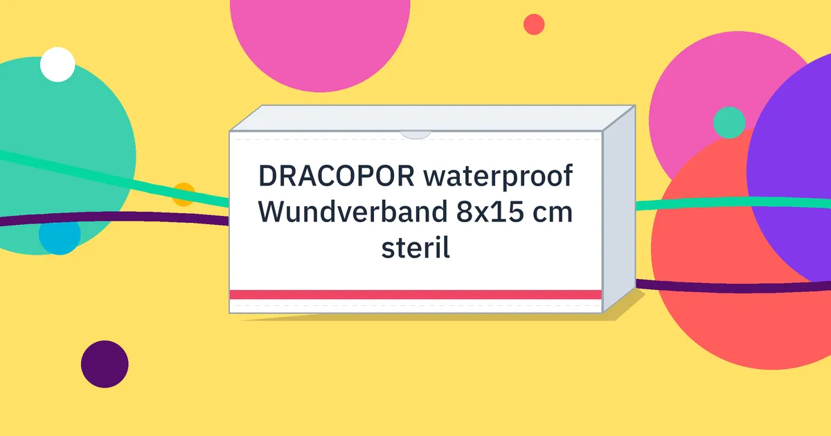Symbolbild: Packung mit der Aufschrift DRACOPOR waterproof Wundverband 8x15 cm steril (PZN 08906645) – Verfügbarkeit und Bezug in Apotheken in Frankfurt am Main