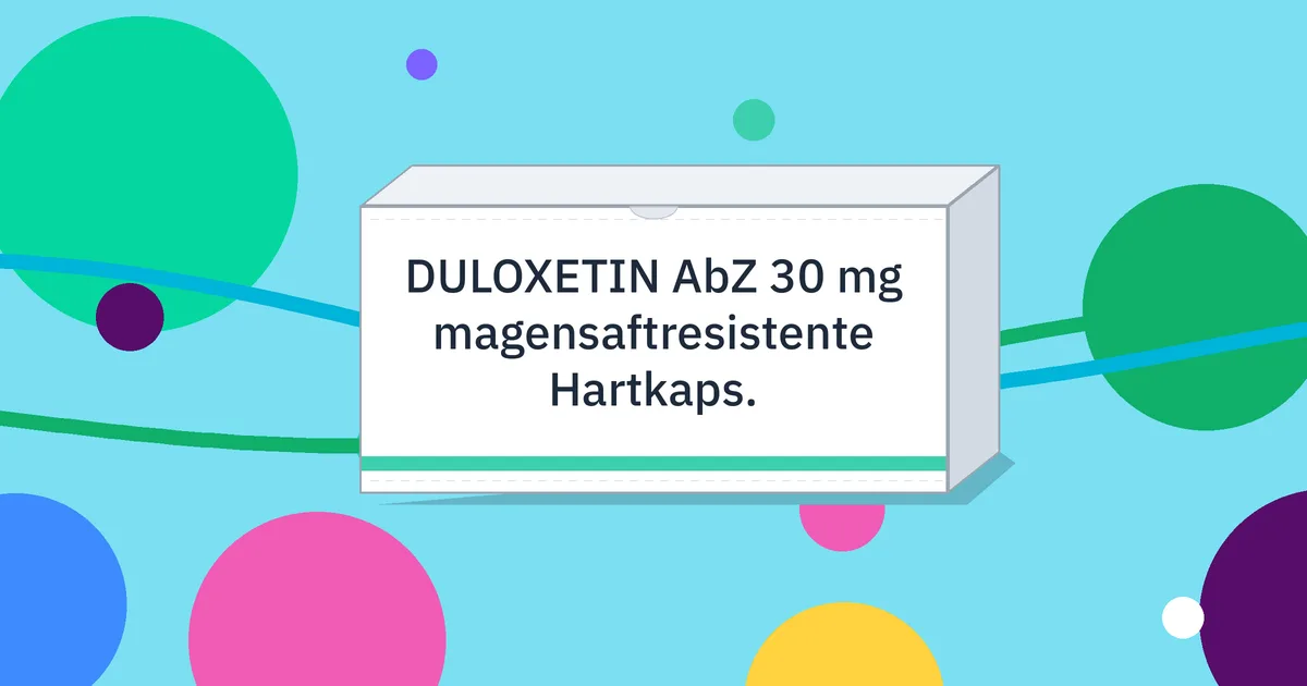 Symbolbild: Packung mit der Aufschrift DULOXETIN AbZ 30 mg magensaftresistente Hartkaps. (PZN 16599743) – Verfügbarkeit und Bezug in Apotheken in Frankfurt am Main