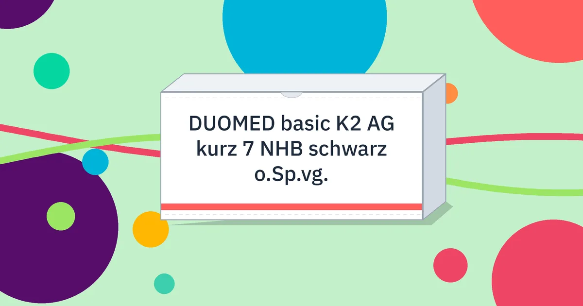 Symbolbild: Packung mit der Aufschrift DUOMED basic K2 AG kurz 7 NHB schwarz o.Sp.vg. (PZN 20908204) – Verfügbarkeit und Bezug in Apotheken in Frankfurt am Main