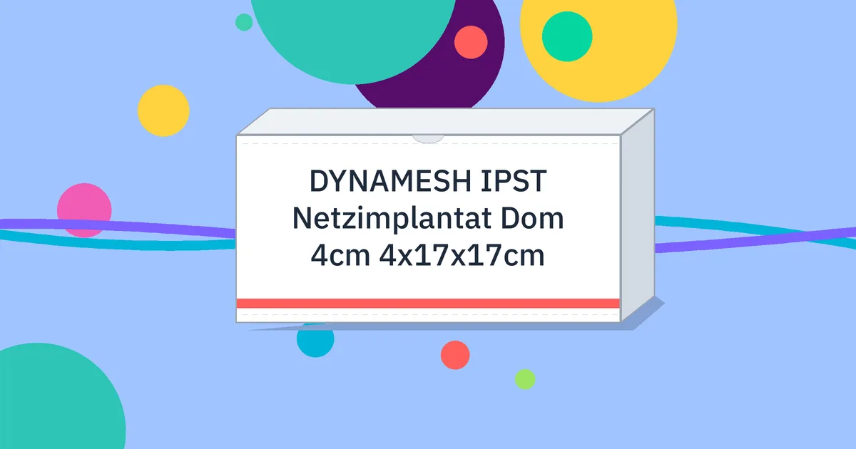 Symbolbild: Packung mit der Aufschrift DYNAMESH IPST Netzimplantat Dom 4cm 4x17x17cm (PZN 09253518) – Verfügbarkeit und Bezug in Apotheken in Frankfurt am Main