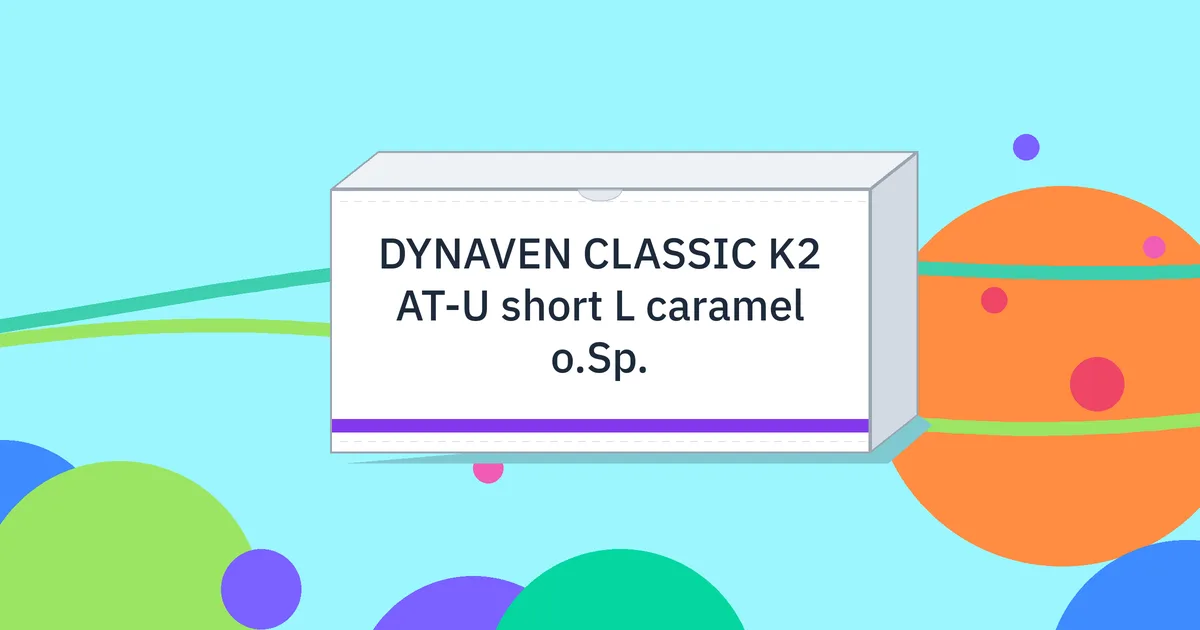 Symbolbild: Packung mit der Aufschrift DYNAVEN CLASSIC K2 AT-U short L caramel o.Sp. (PZN 18419656) – Verfügbarkeit und Bezug in Apotheken in Frankfurt am Main