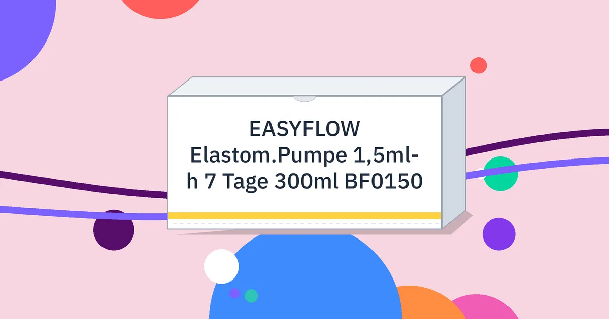 Symbolbild: Packung mit der Aufschrift EASYFLOW Elastom.Pumpe 1,5ml-h 7 Tage 300ml BF0150 (PZN 20190787) – Verfügbarkeit und Bezug in Apotheken in Frankfurt am Main