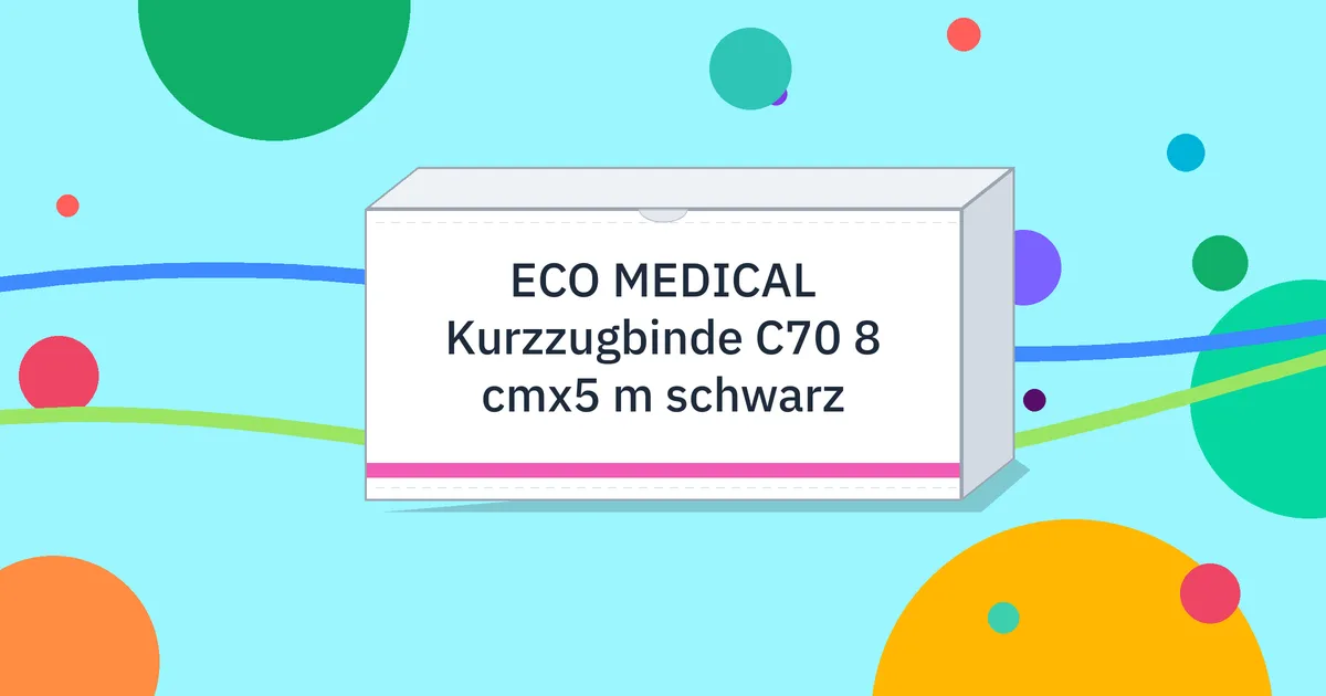 Symbolbild: Packung mit der Aufschrift ECO MEDICAL Kurzzugbinde C70 8 cmx5 m schwarz (PZN 11171710) – Verfügbarkeit und Bezug in Apotheken in Frankfurt am Main
